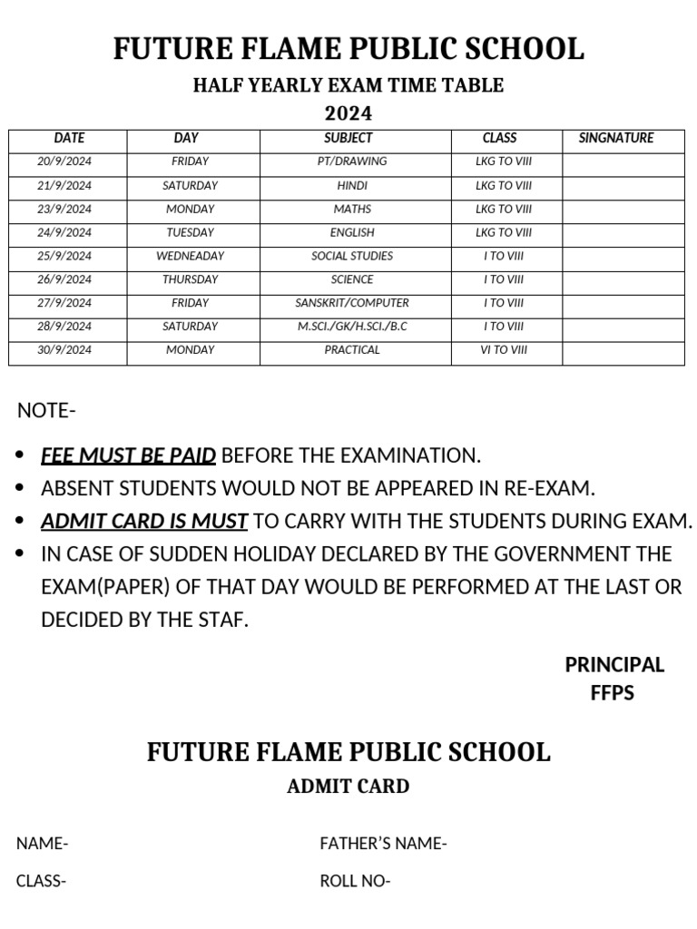 Annual Exam Time Table | PDF