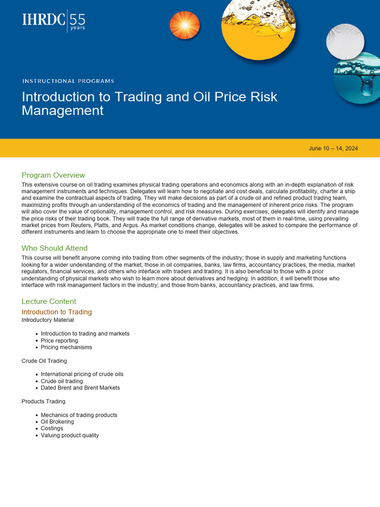 Introduction To Trading and Oil Price Risk Management: Program Overview ...