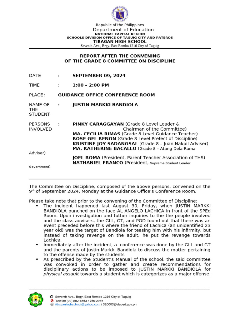 Sept 09 - Report Discipline Board | PDF