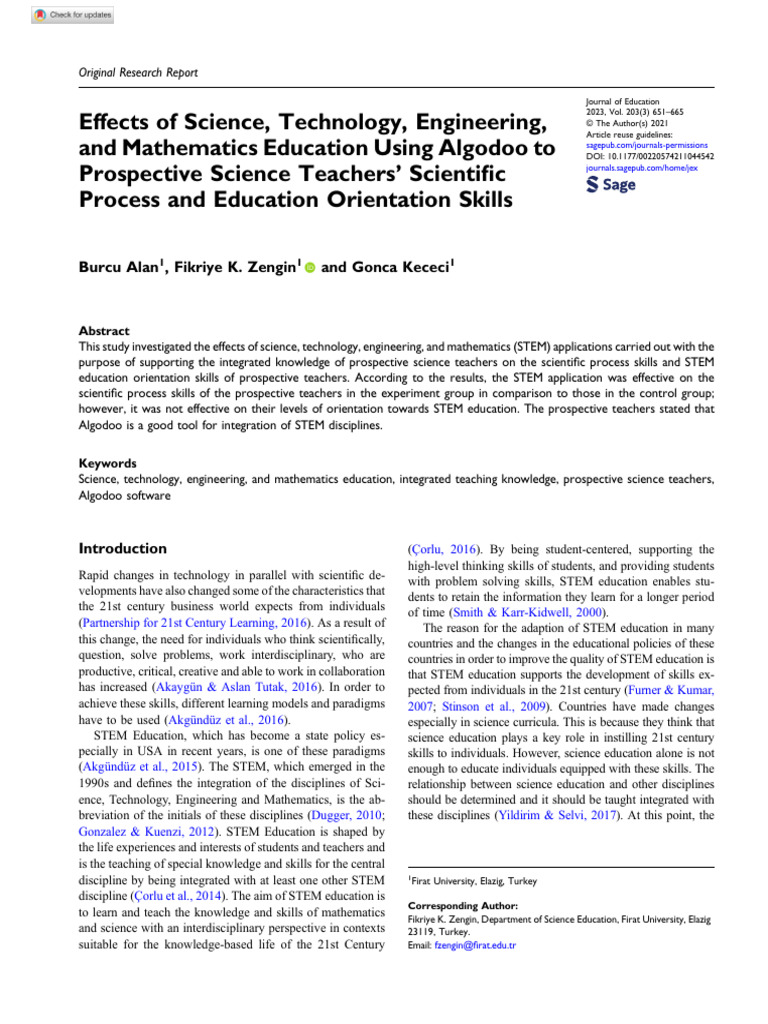Alan Et Al 2021 Effects of Science Technology Engineering and Mathematics Education Using ...