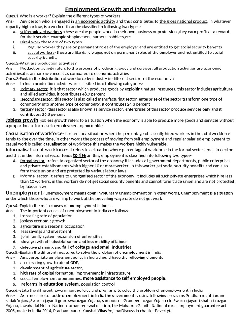 Employment, Growth and Informalisation | PDF