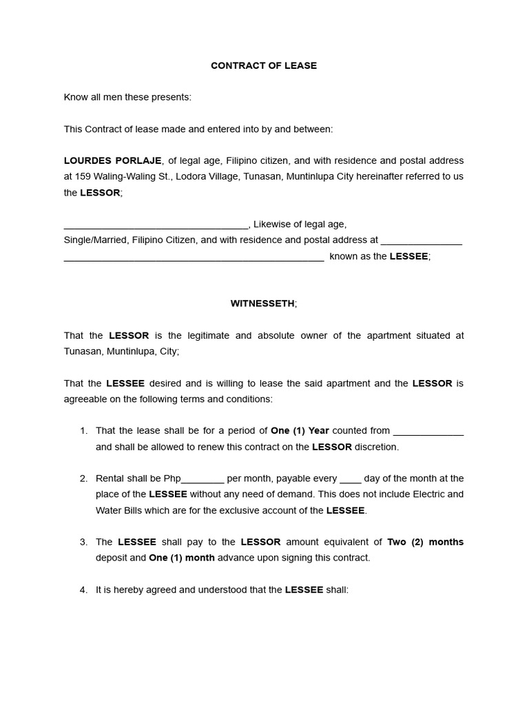 Contract of Lease | PDF