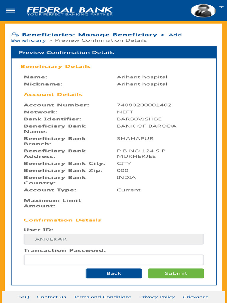 FedNet Preview Confirmation Details | PDF
