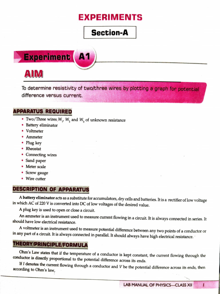 12th Physics Experiments Sec A | PDF