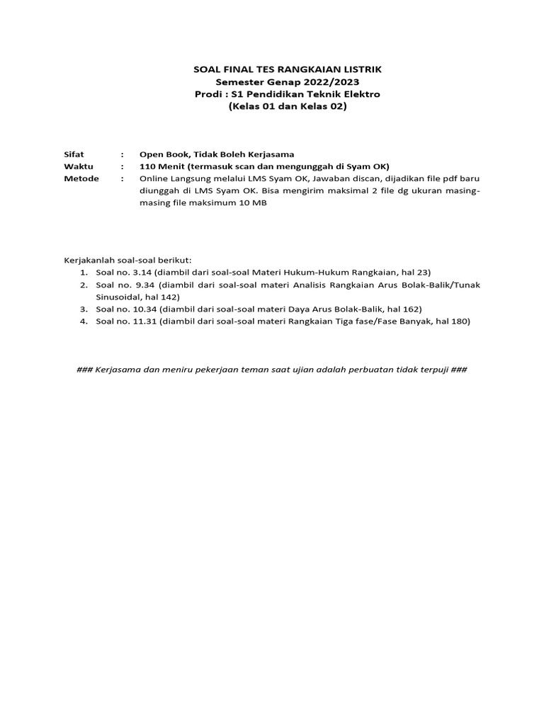 Soal Final Tes Rangkaian Listrik - S1-Pte | PDF