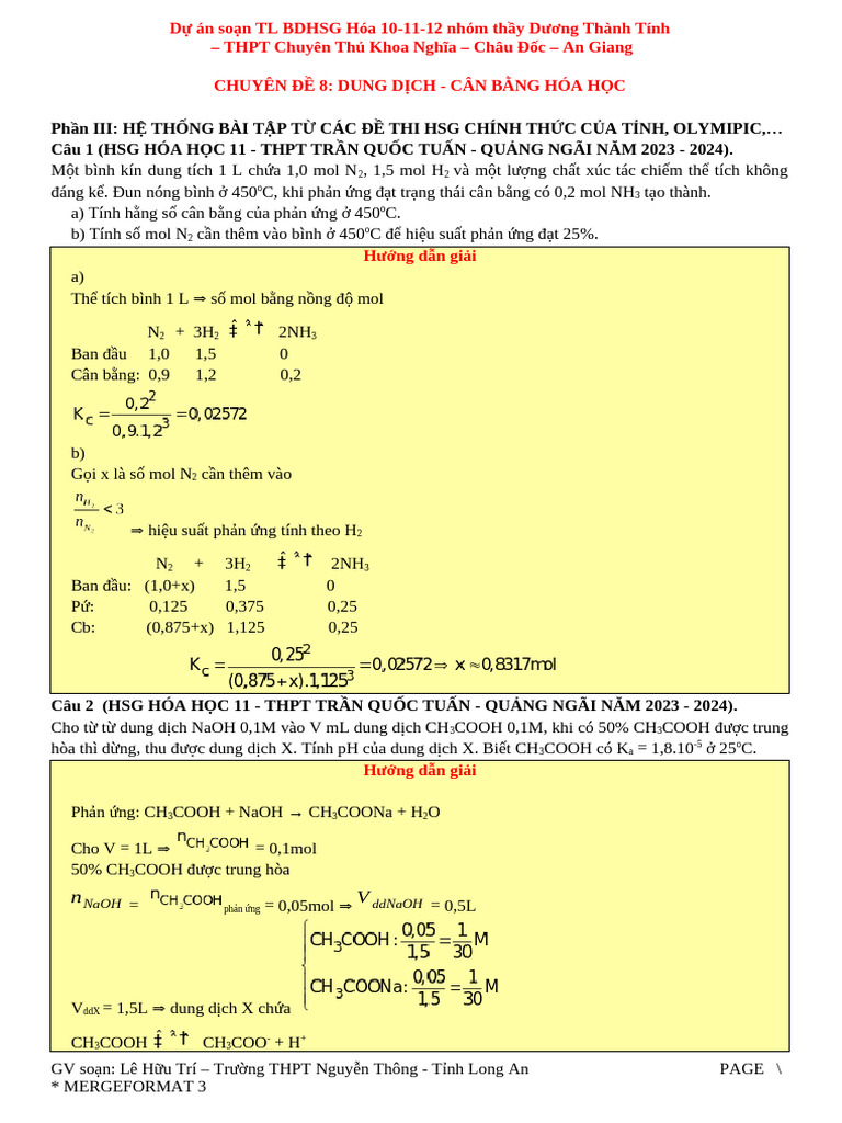 8.2. Chuyen de 8.dung Dich - Can Bang Hoa Hoc - Lê H U Trí - OK | PDF