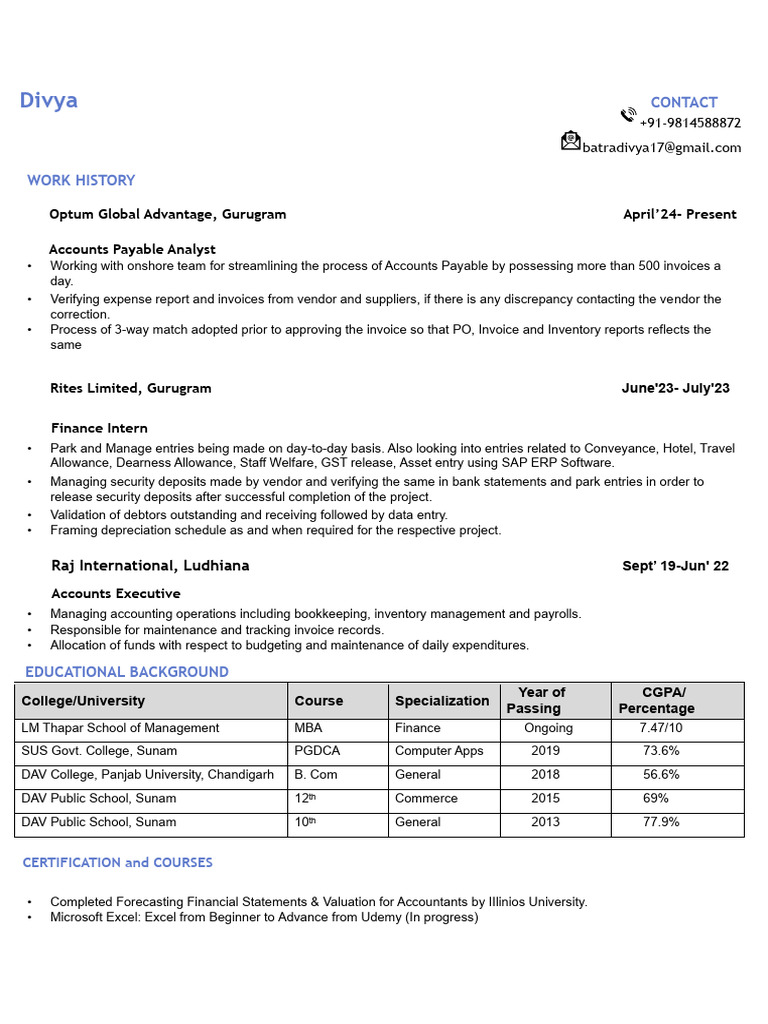 Divya: Contact | PDF