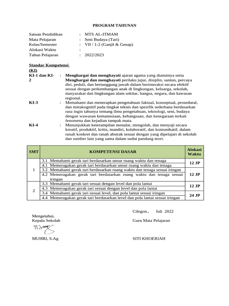 Program Tahunan - Tari | PDF