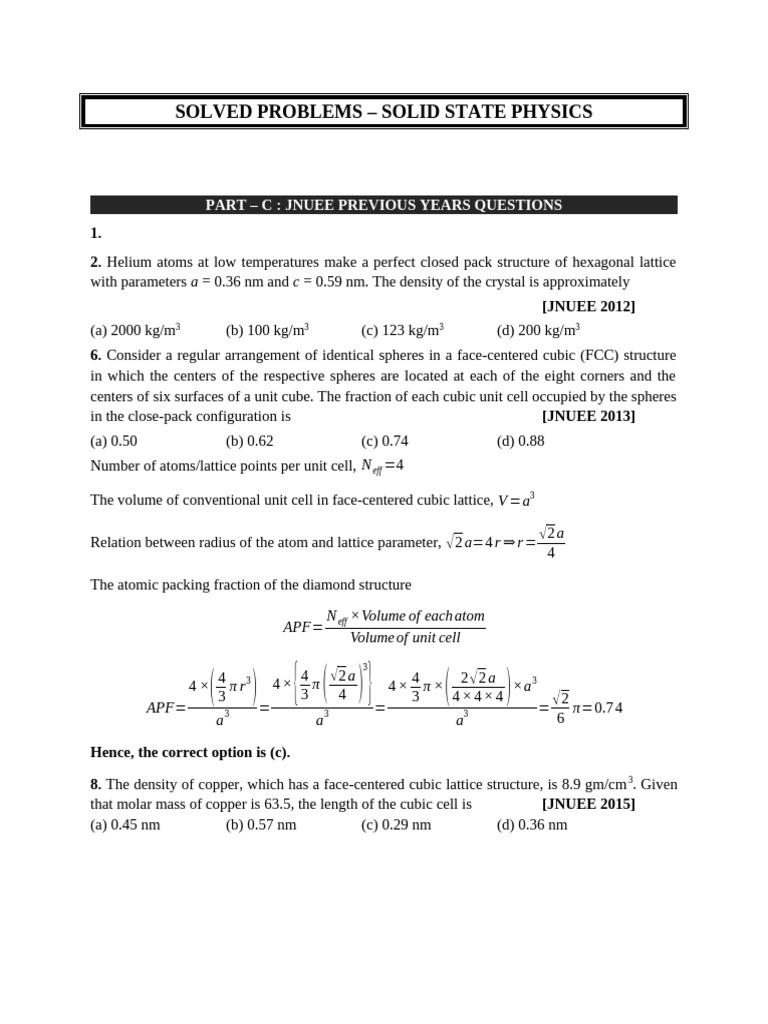 Jnuee - Solid State Physics | PDF
