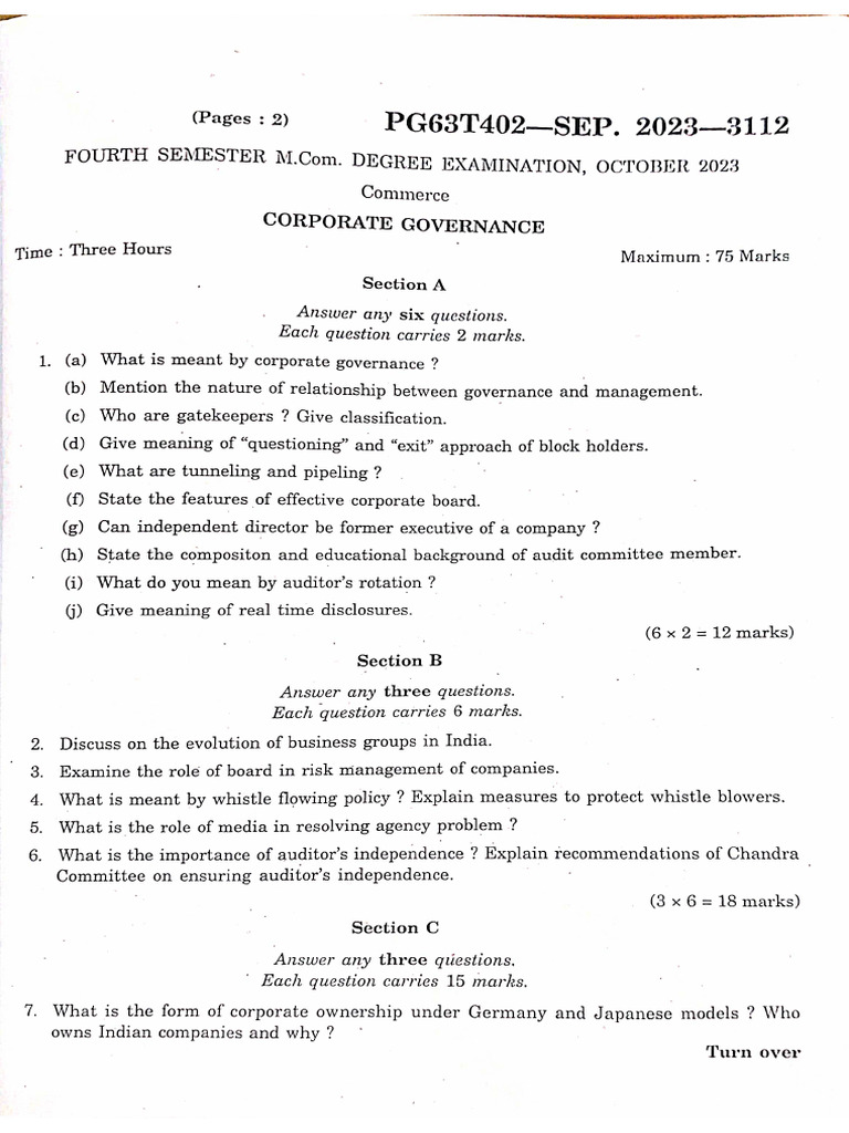 CG Questions Papers | PDF | Corporate Governance | Board Of Directors