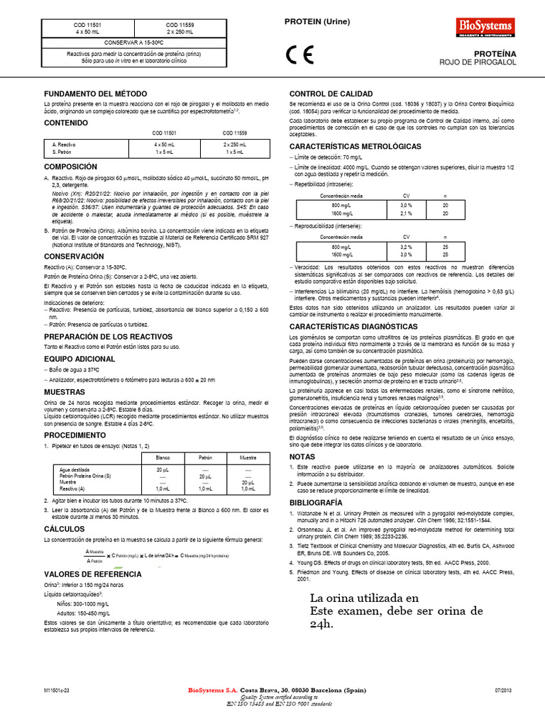 11501c Proteina Orina | PDF | Clinical Medicine | Laboratories
