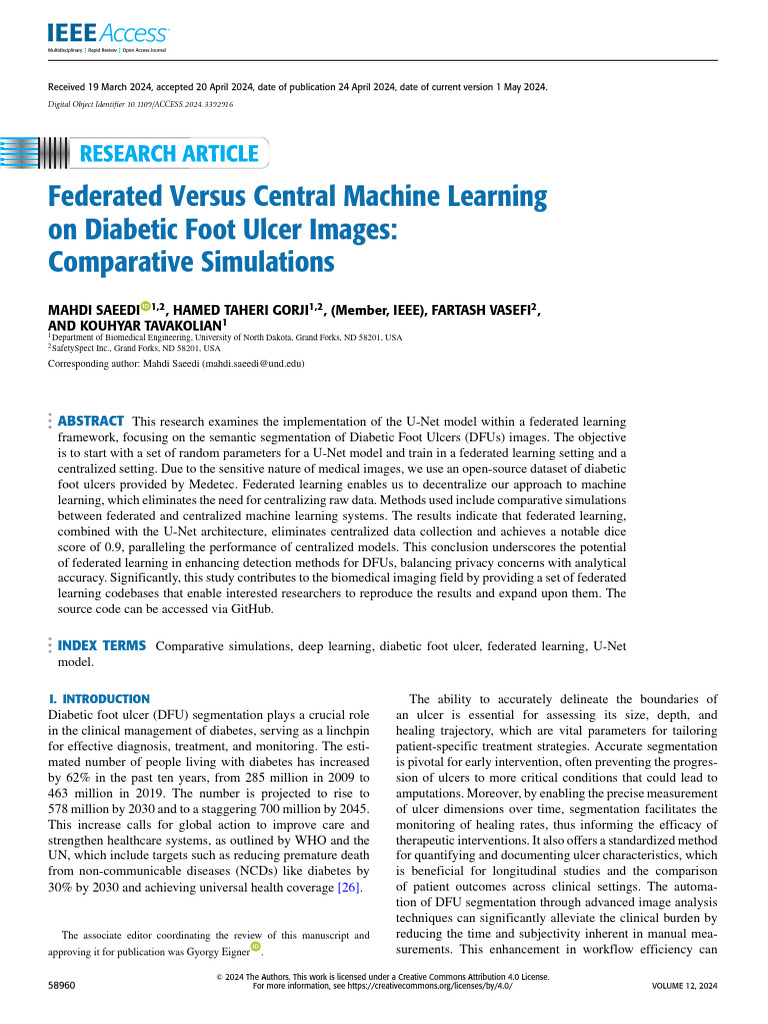 Federated Versus Central Machine Learning On Diabetic Foot Ulcer Images ...