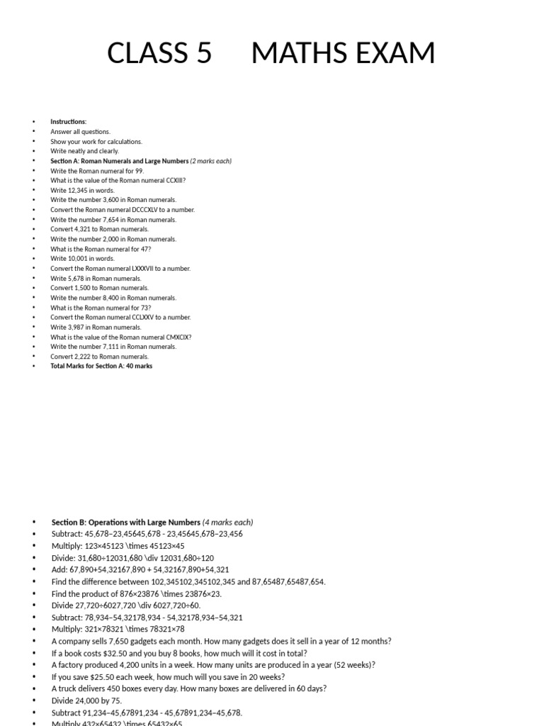 Class 5 Maths Exam | PDF
