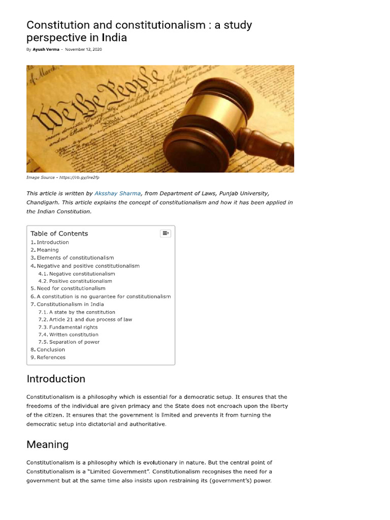Meaning and Nature of The Concept of Constitutionalism | PDF