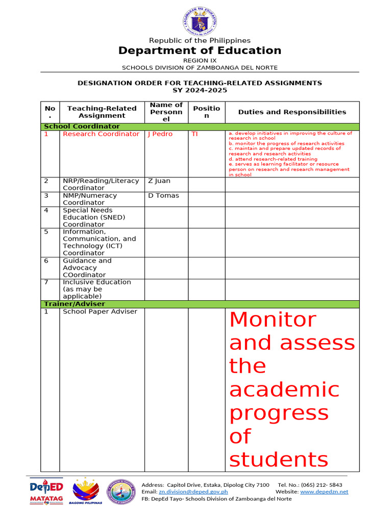 Designation Order For Teaching Related Assignments 1 1 | PDF