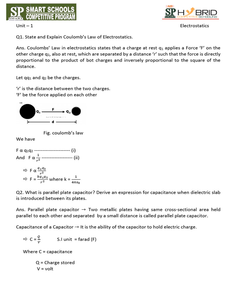Unit 1 - Electrostatics Notes | PDF