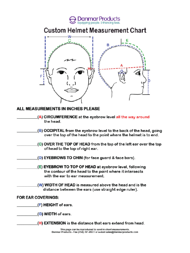 Custom Helmet Measurement Chart | PDF