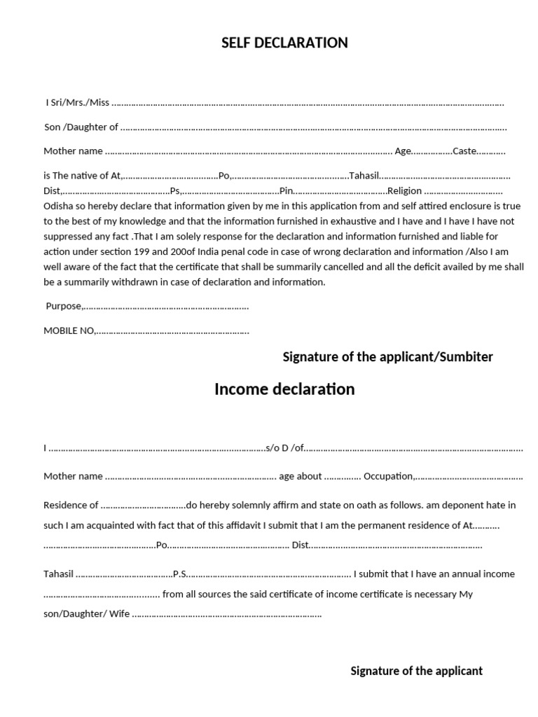 Self Declaration | PDF