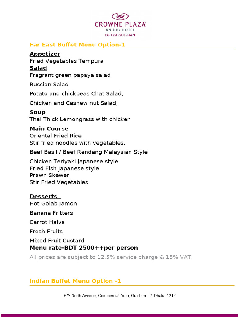 Crowne Plaza - Lunch or Dinner Menu-3-9 | PDF