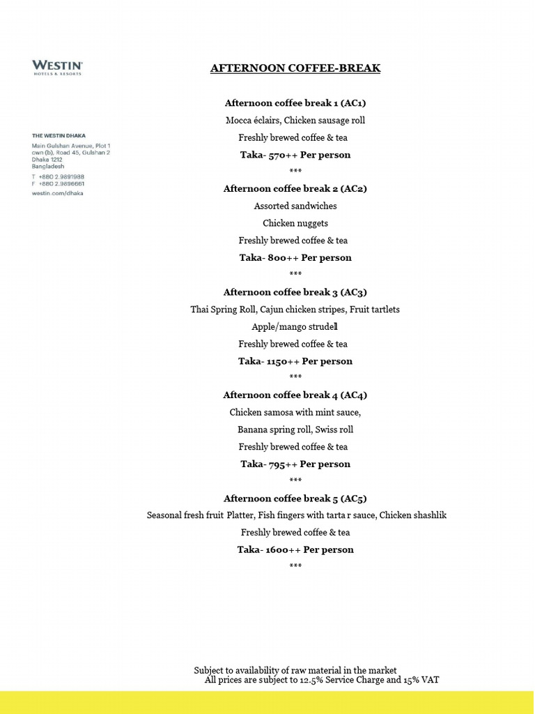 Afternoon Coffee Break Menu 2023 | PDF