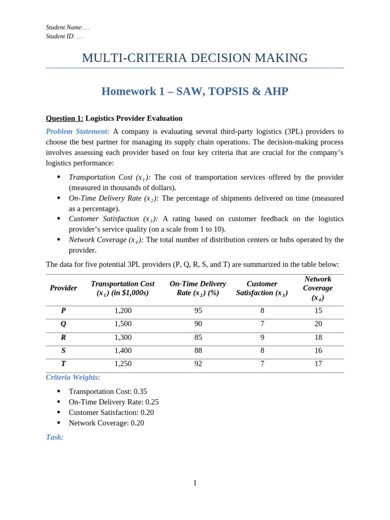 (MCDM) Homework 1 | PDF