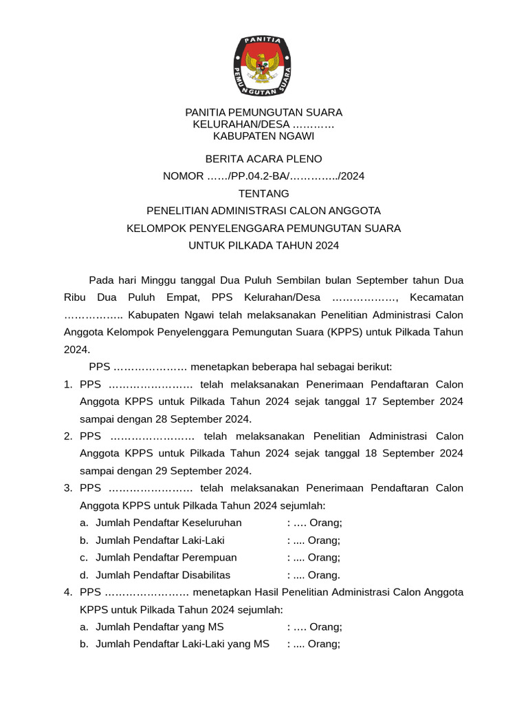 0 Berita Acara PPS Penelitian Administrasi KPPS | PDF