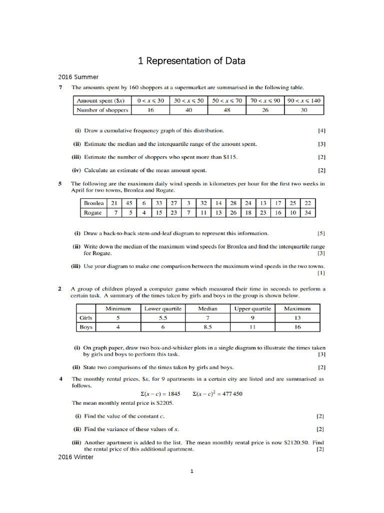 IGCSE 0606 1 Representation of Data | PDF | Sports & Recreation | Games & Activities