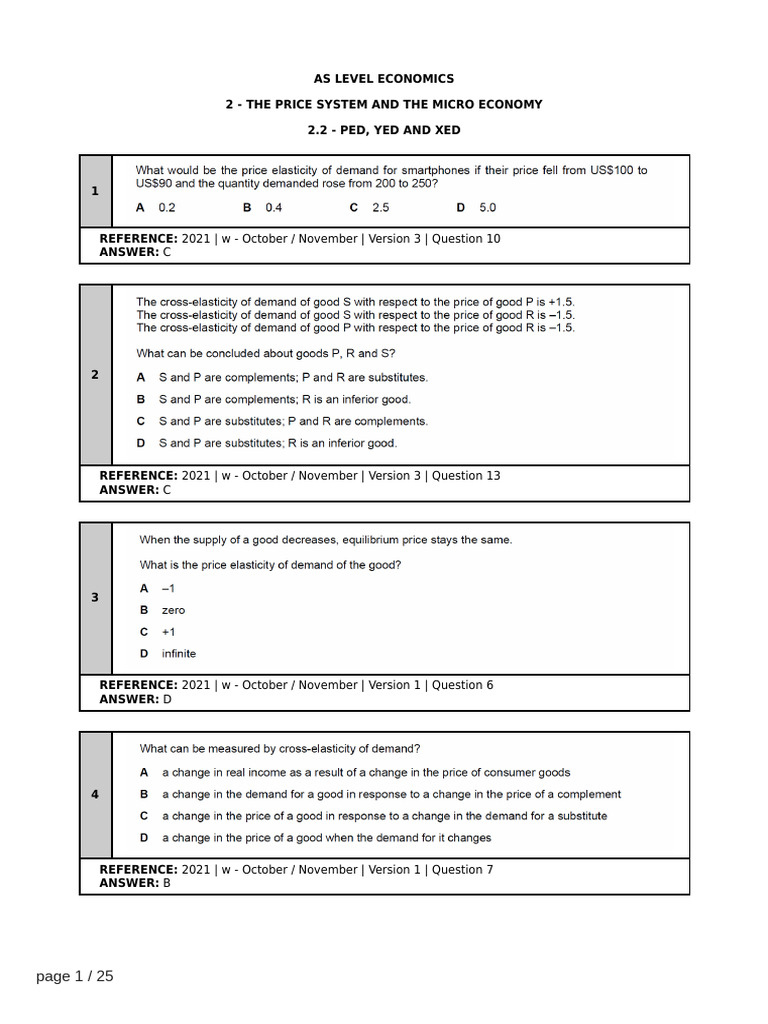 AS Level Economics - 2.2 - PED, YED and XED | PDF
