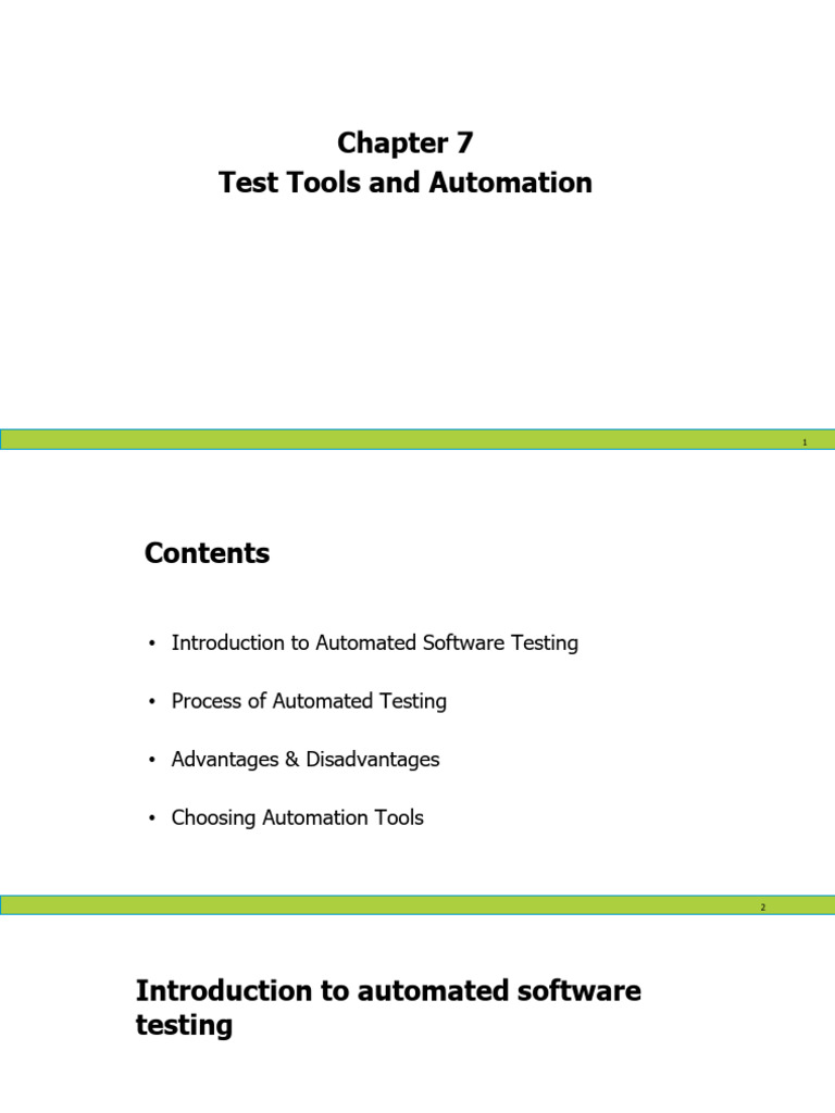 Chapter 7 Test Tools and Automation | PDF | Software Testing | Automation
