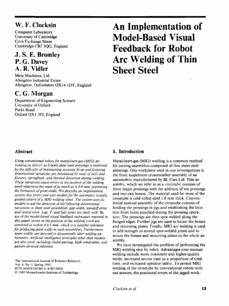 Model-Based Visual Feedback in MIG Welding | PDF | Welding | Science ...