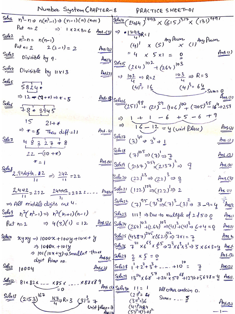 Number System Sheet 1 Solution | PDF