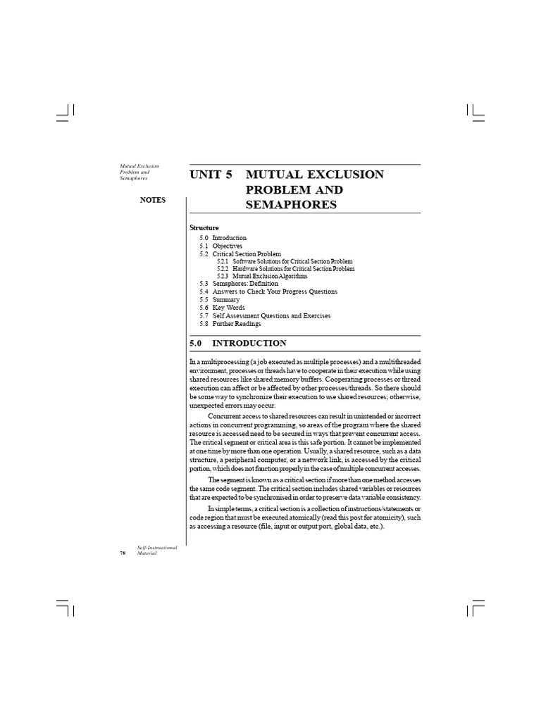Unit 5 - Mutual Exclusion Problem and Semaphores | PDF