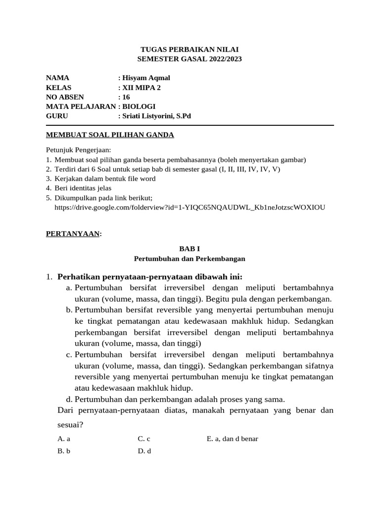 Hisyam Aqmal - 16 - XII MIPA 2 - BIOLOGI | PDF