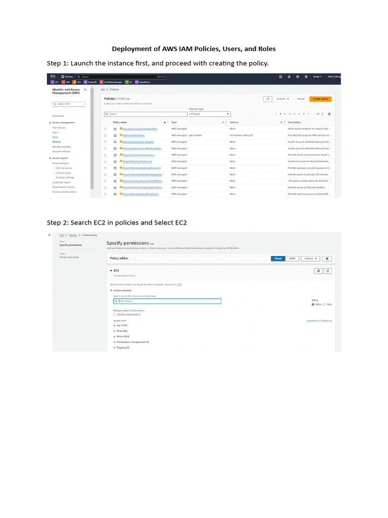 Deployment of AWS IAM Policies, Users, and Roles | PDF