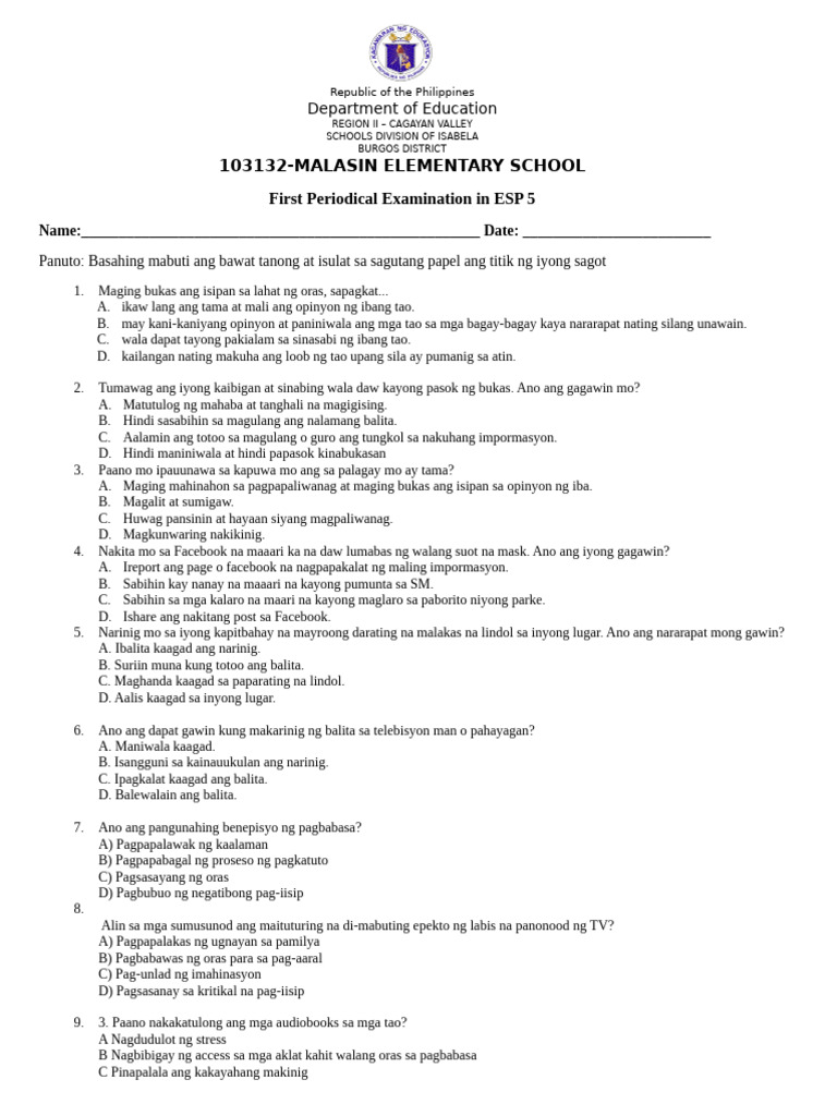 First Periodical Test Esp | PDF