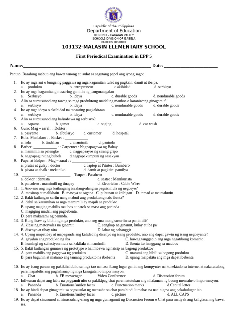 EPP 5 First Periodical Exam Guide | PDF | Computing | Internet