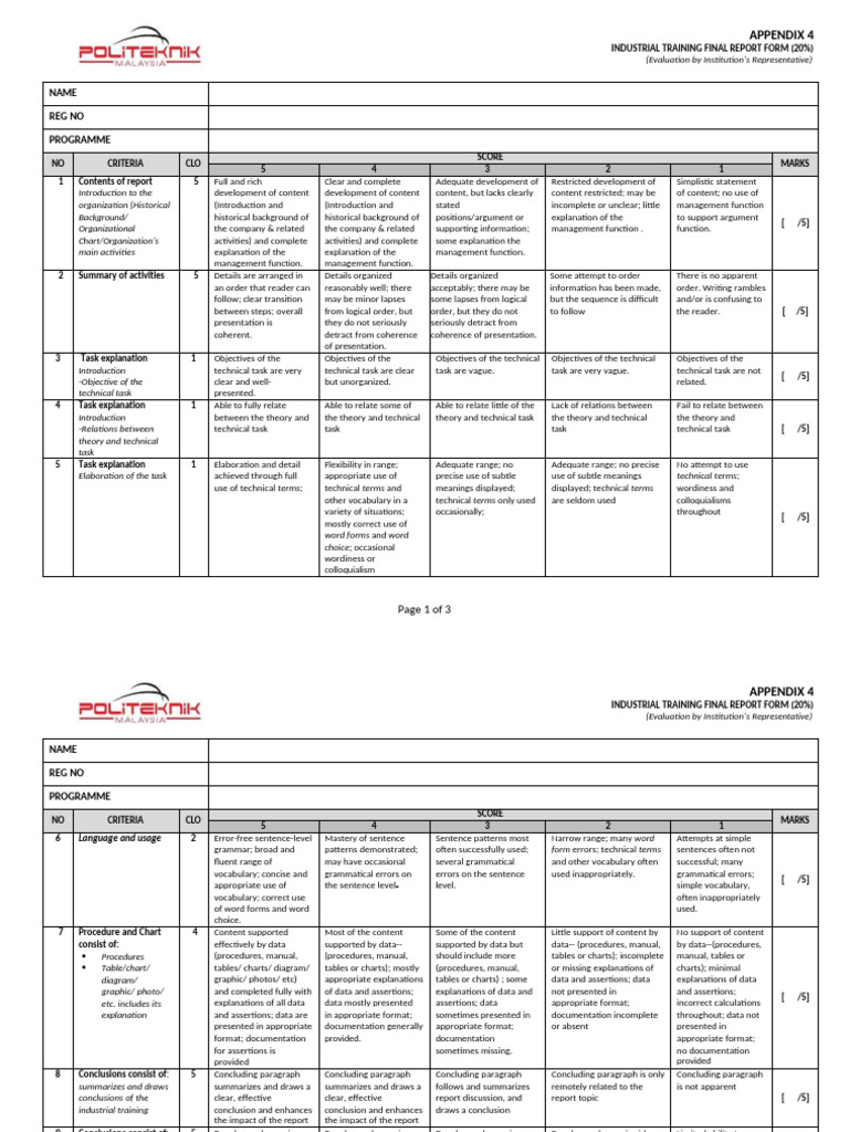 Appendix 4 - Industrial Training Final Report Form | PDF