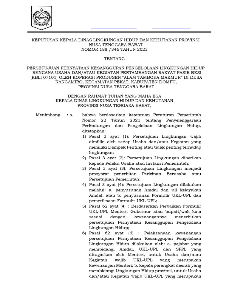 PKPLH Koperasi Alam Tambora Makmur | PDF