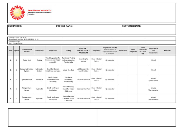 Firsttimequality Inspection Test Plan Form v2 | PDF