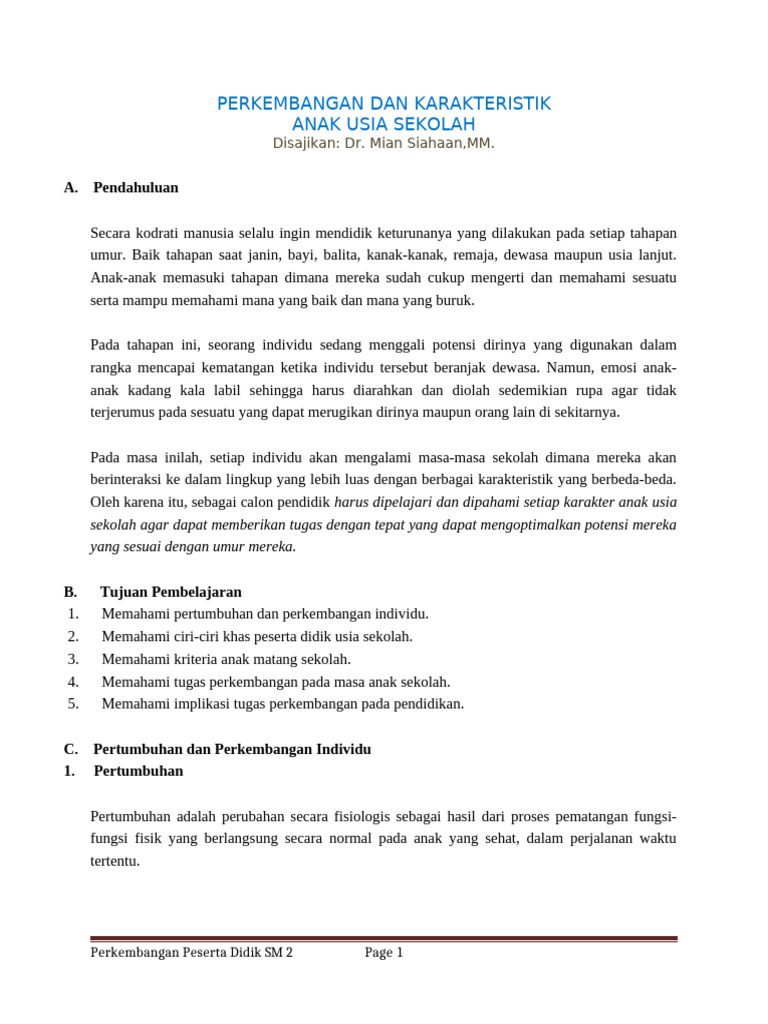 K7 Karakteristik Anak Usia Sekolah | PDF