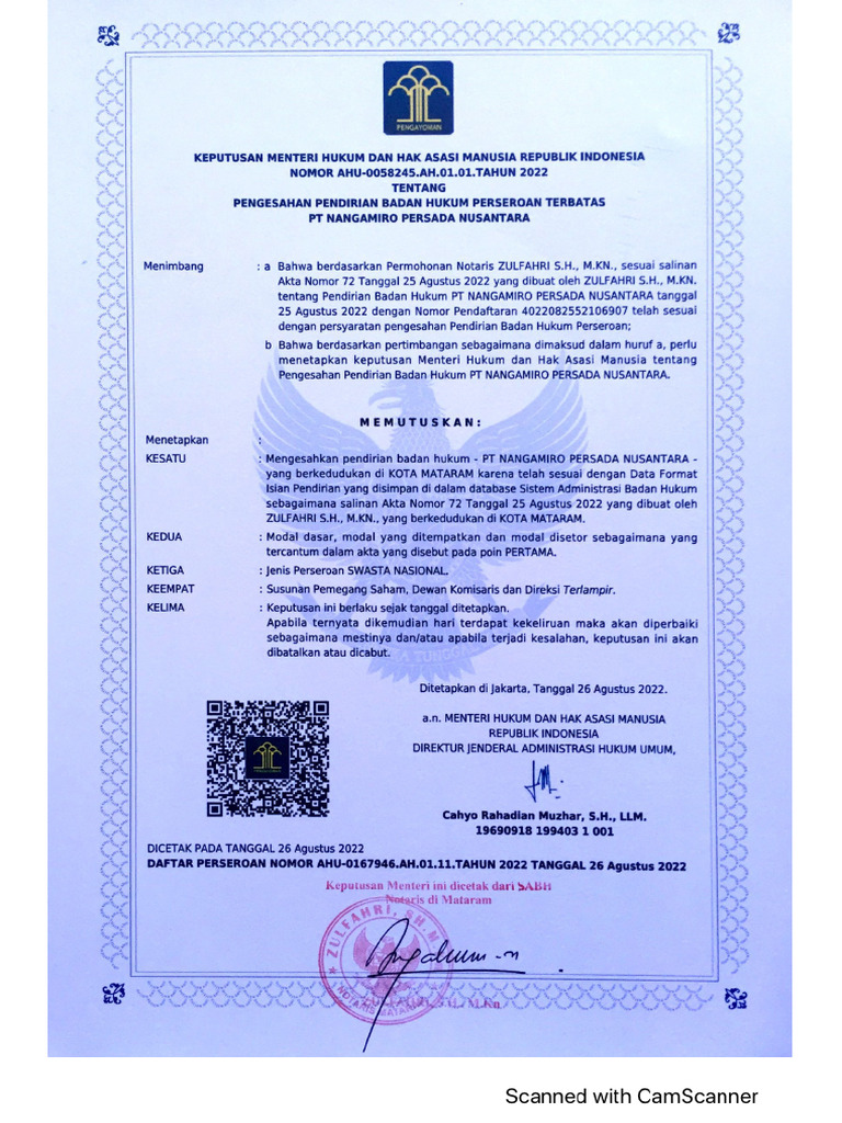 SK PT. Nangamiro Persada Nusantara | PDF