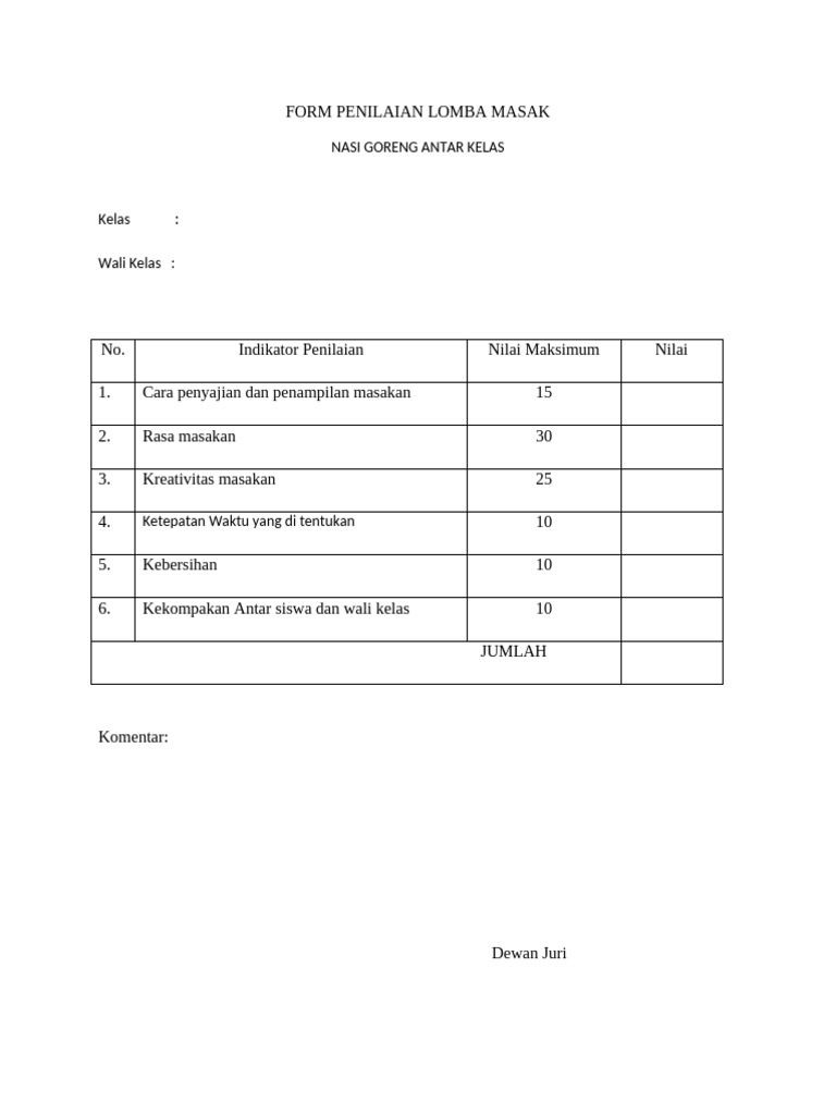 Form Penilaian Nasi Goreng-Wps Office | PDF