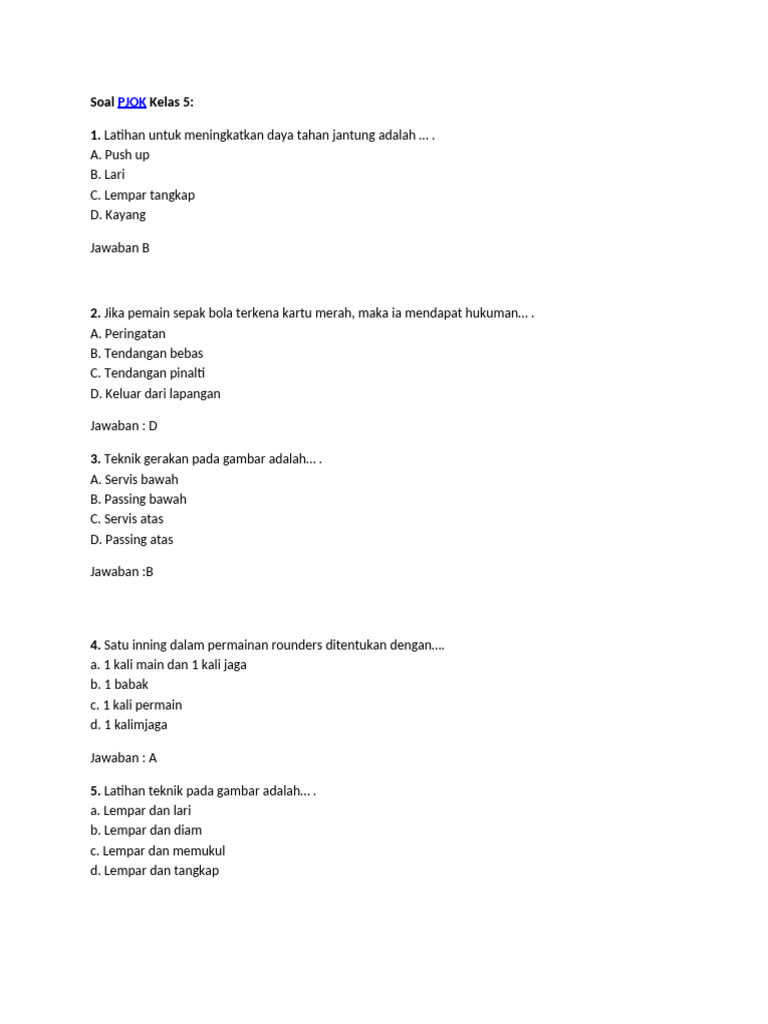 SOAL Pjok Kls 5 IKM | PDF