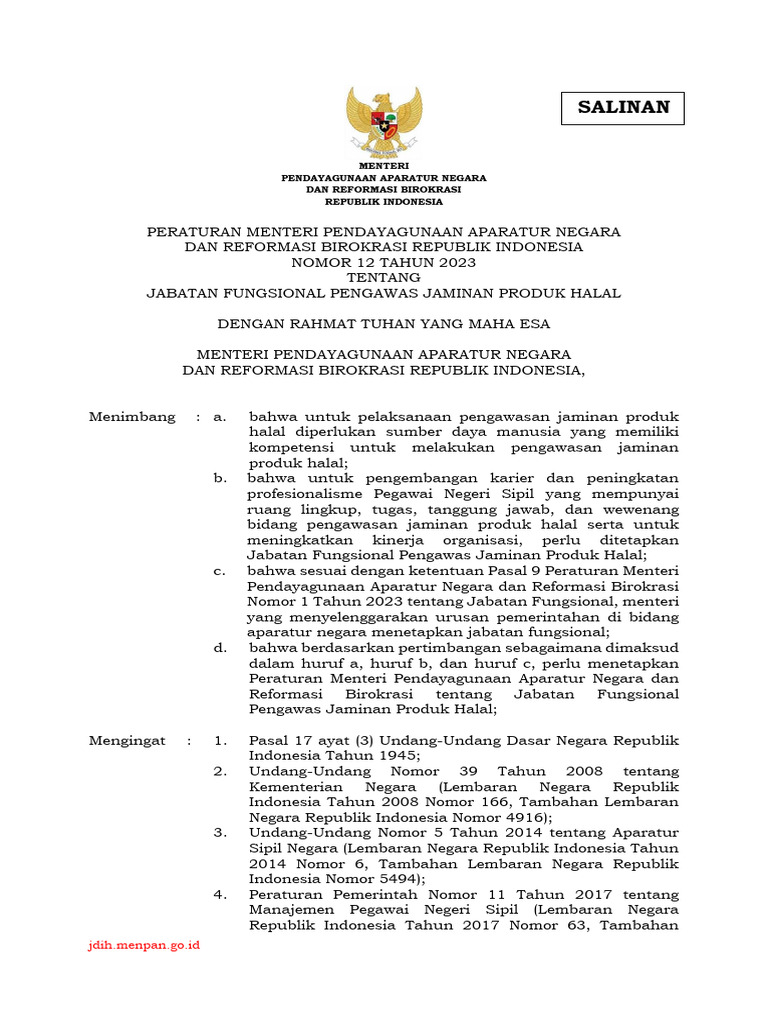2023 Permenpanrb 012 | PDF