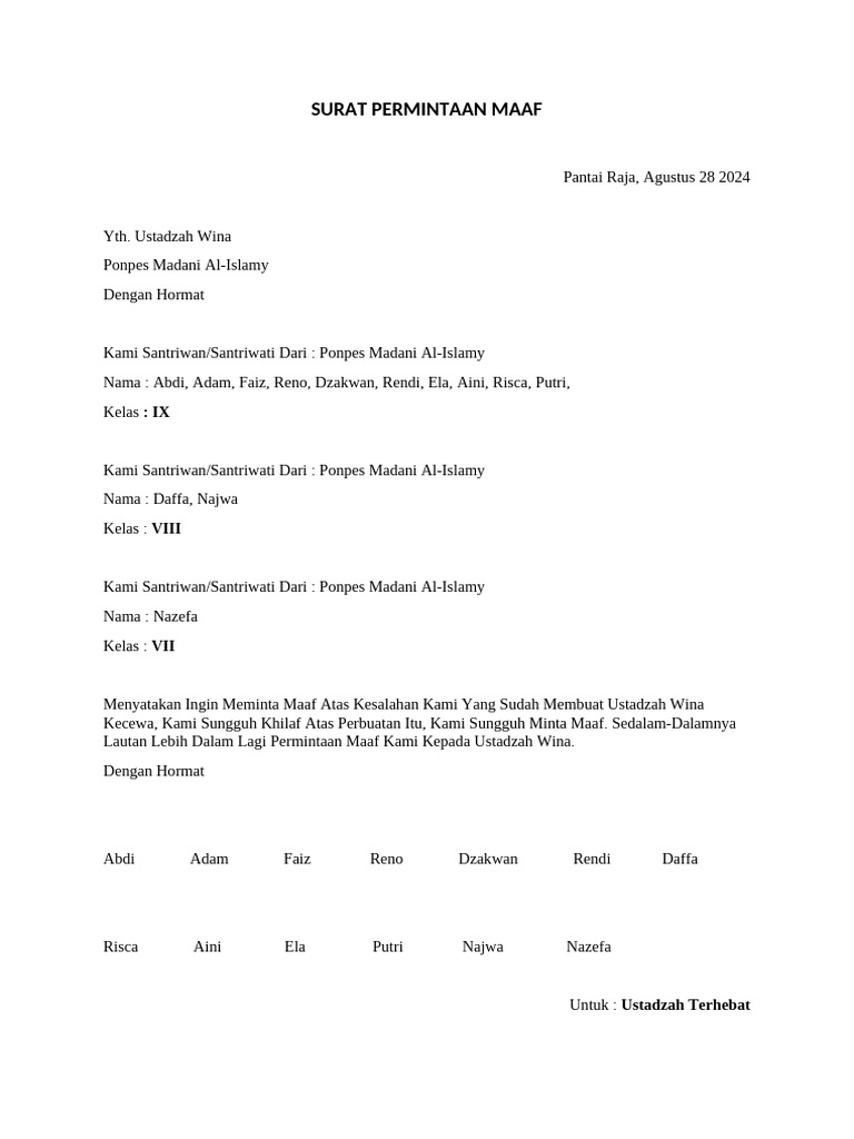 Surat Permintaan Maaf | PDF