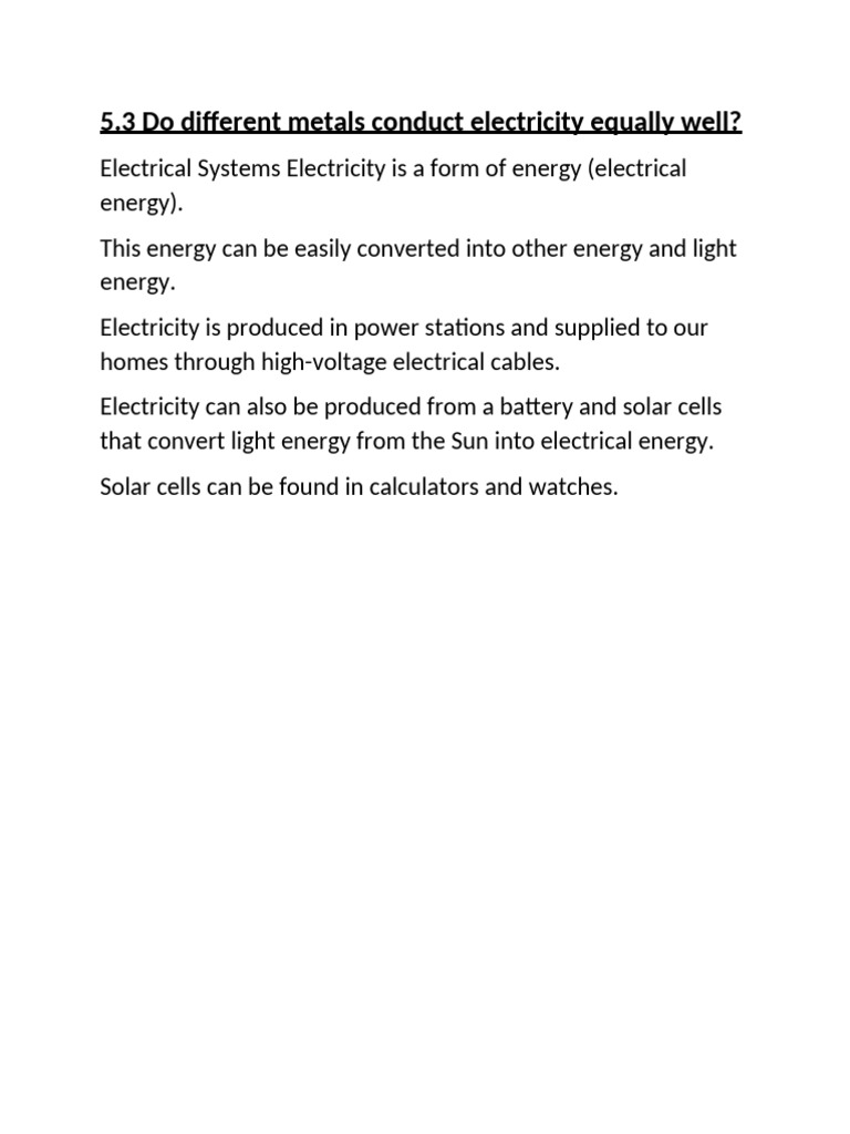5.3 Do Different Metals Conduct Electricity Equally Well | PDF