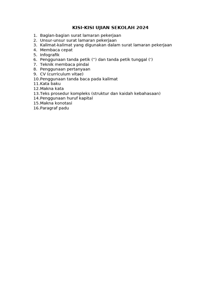 Kisi-Kisi US 2024 | PDF