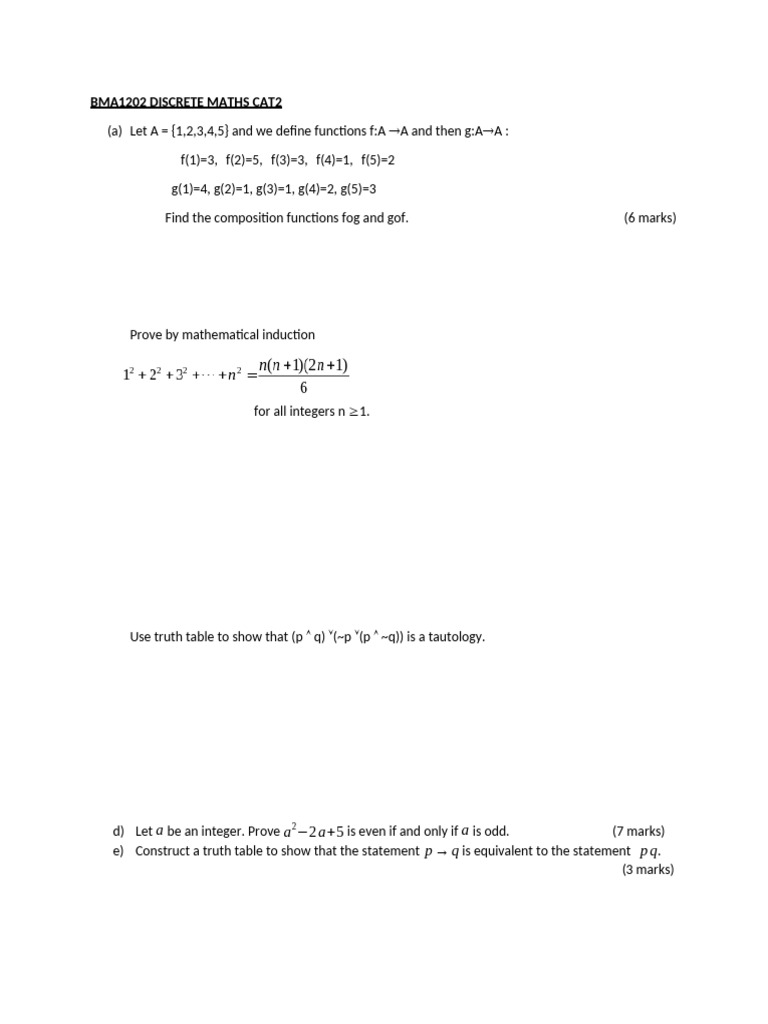 Bma1202 Discrete Maths | PDF