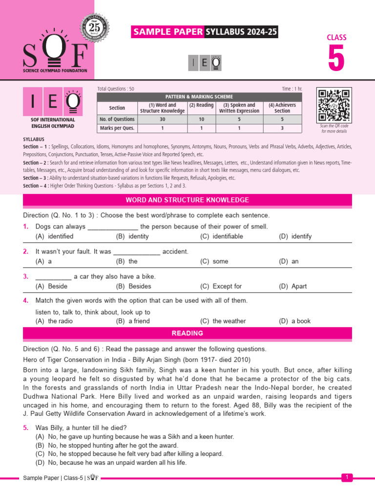 Ieo Sample Paper Class-5 | PDF