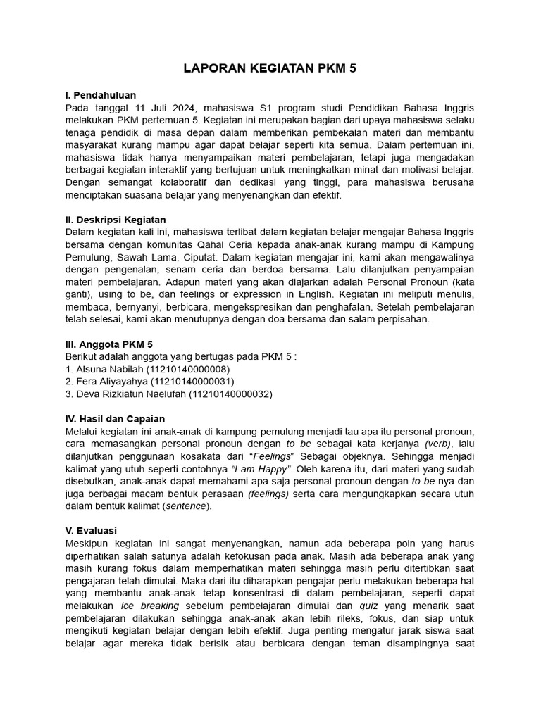 Laporan Kegiatan PKM 5 | PDF